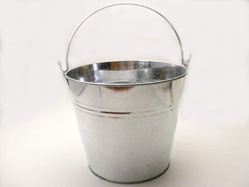 Metal Bucket - 6 Inch Silver Galvanized Metal Bucket, Rustic Wedding ...