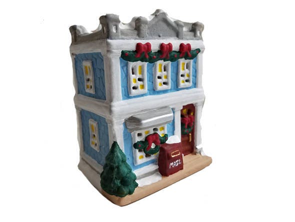 Christmas Village House - Blue House Figurine, Lighted Christmas Decor ...