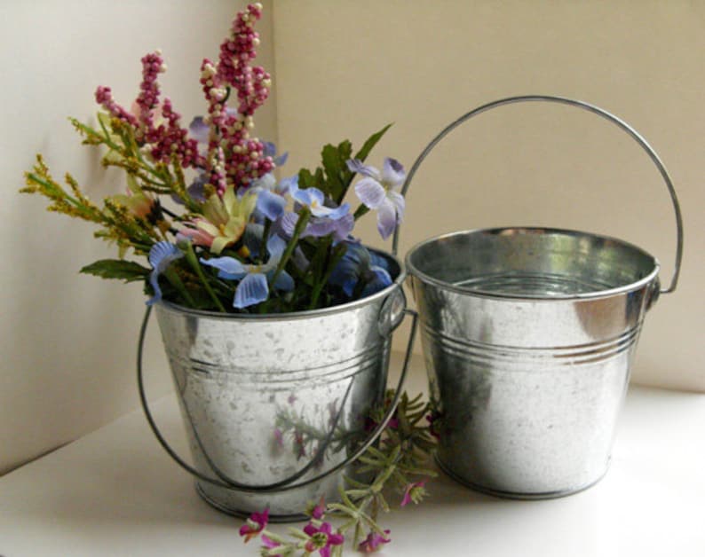 Silver Galvanized Bucket - 4" Metal Bucket, Small Pail, Party Favor ...