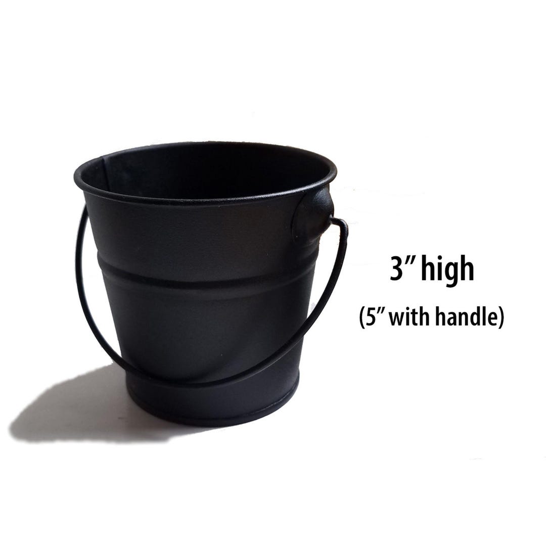 Black Metal Bucket - 3" Black Pail, Miniature Bucket, Black Party Favor ...