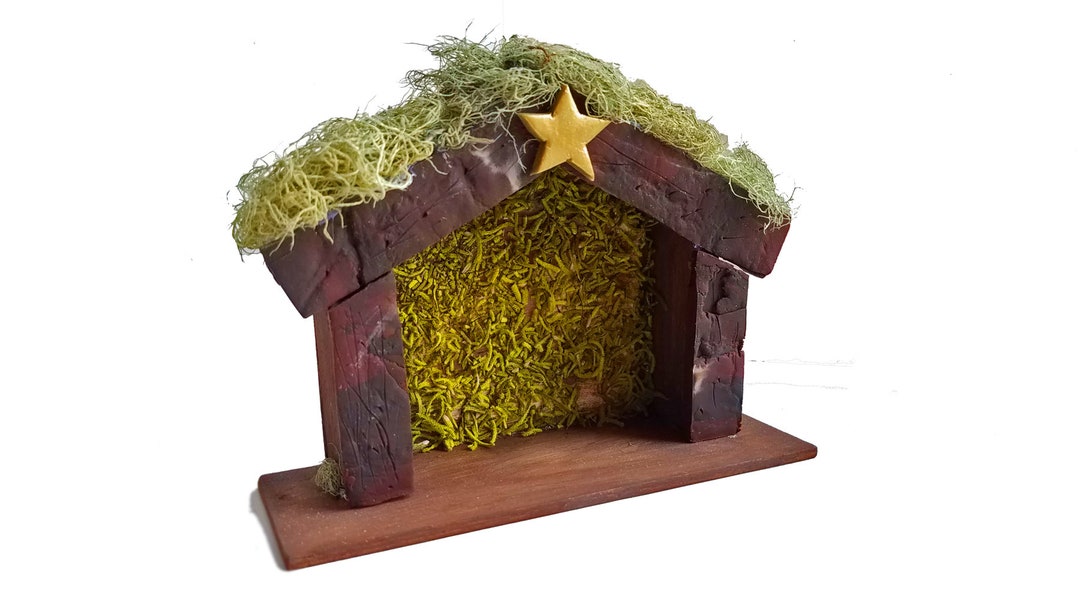 Miniature Nativity Stable - Wood Nativity Manger, Rustic Nativity ...