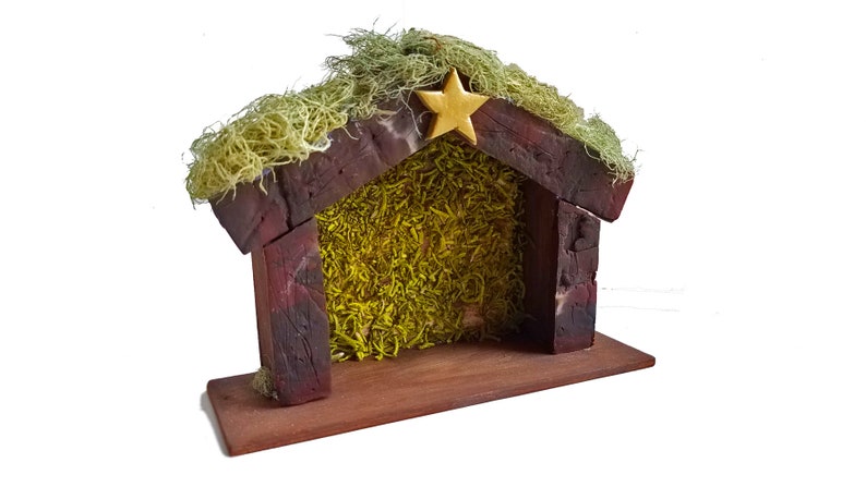 Miniature Nativity Stable - Wood Nativity Manger, Rustic Nativity ...
