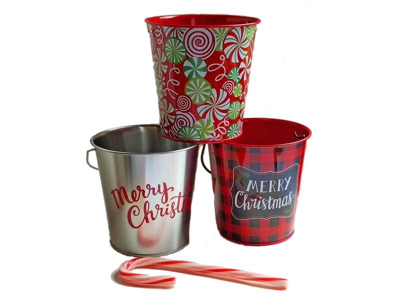 Christmas Bucket - Metal Bucket, Metal Pail, Merry Christmas Decor ...
