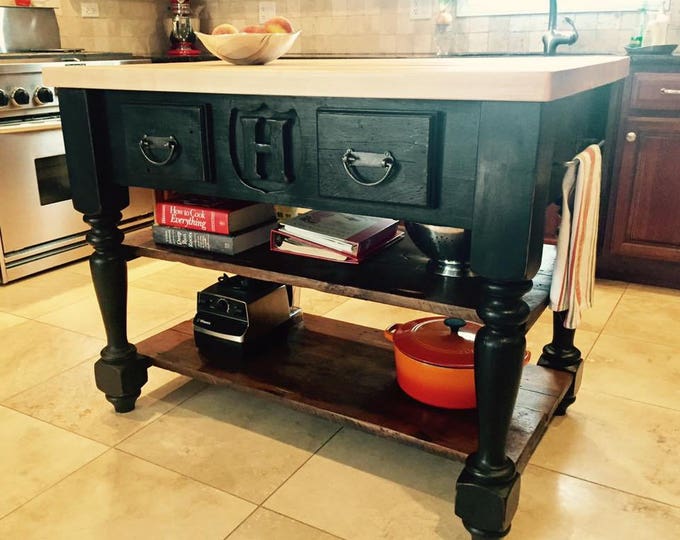 The Monogrammed Butcher Block Kitchen Island - Etsy