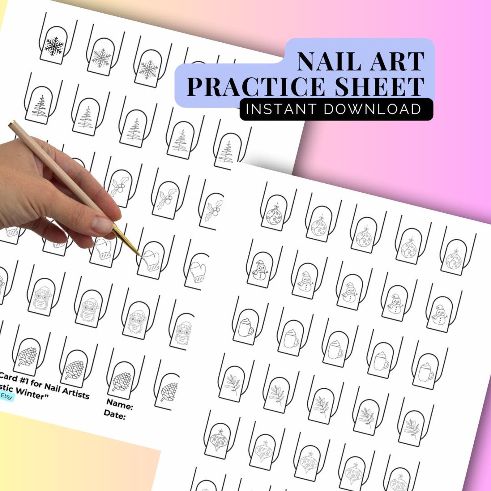 NAIL ART Practice Sheets Christmas | Manicure Training Cards | Thin ...