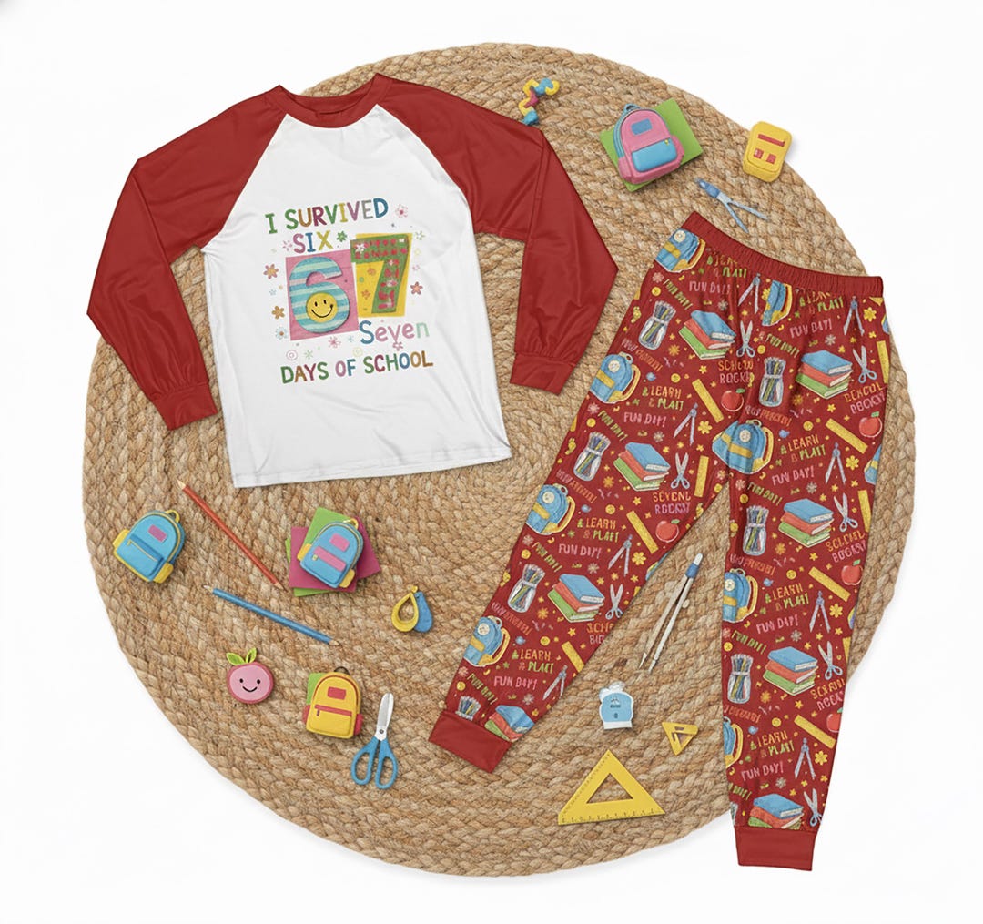 Back to School Pajamas, I Survived Six Seven Days Funny Print, Soft ...
