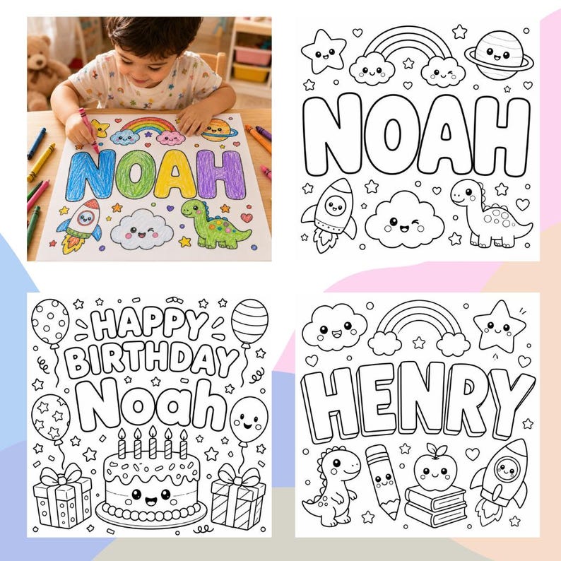 3 Personalized Name Coloring Page for Kids | Custom Space Sheet ...