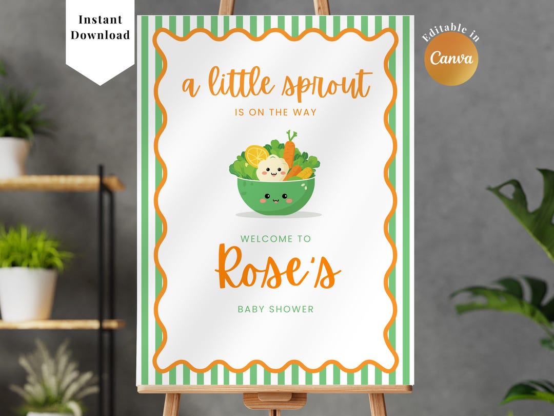 A Little Sprout Baby Shower Welcome Sign, Green Baby Shower Sign ...