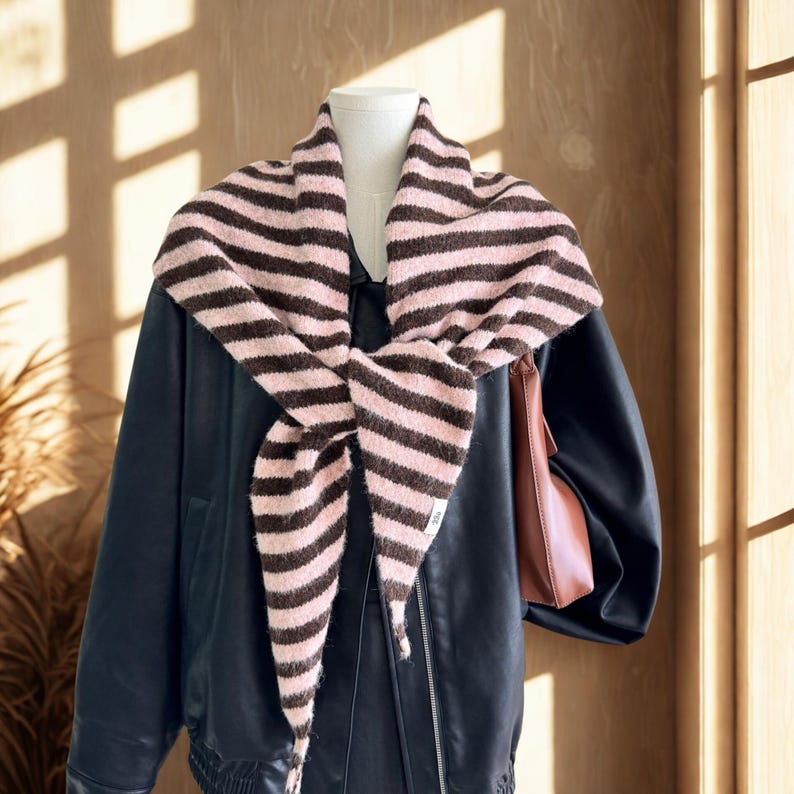 Striped Hooded Scarf: Triangle Winter Shawl, Cozy Snood Wrap - Etsy UK