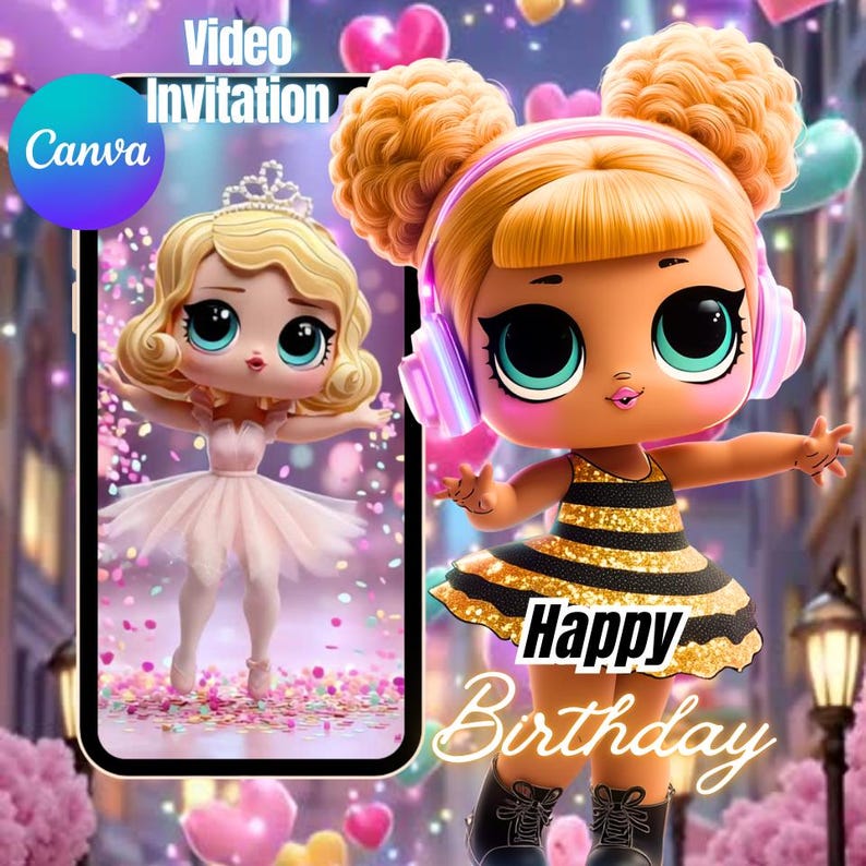 Editable Pink Doll Birthday Invitation Little Doll Birthday Invitation ...