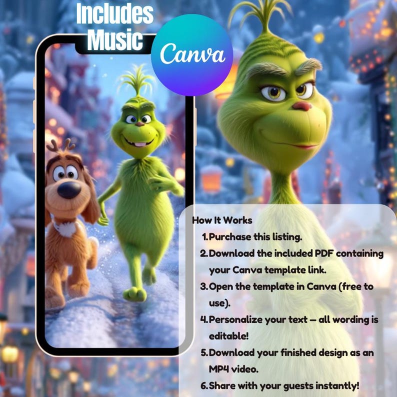 Editable Grinch Party Invitation Animated Christmas Invitation DIY ...