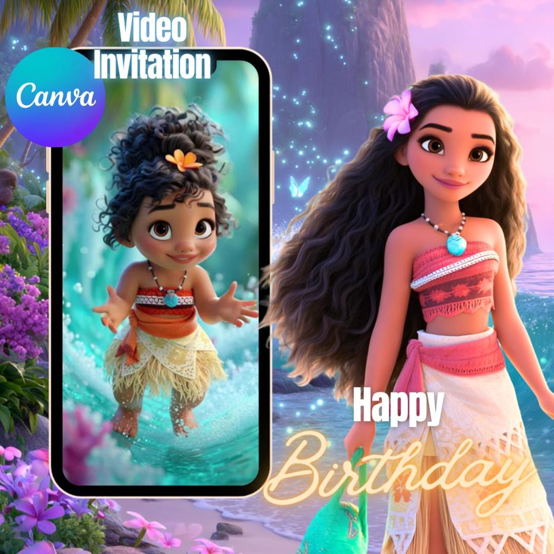 Editable Mona Birthday Invitation Moana Invite Animated Kids Theme ...