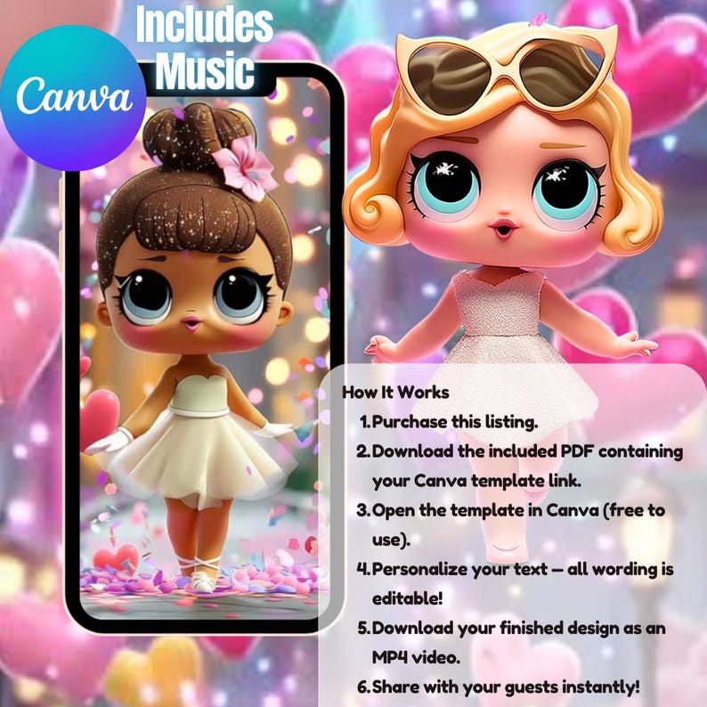 Editable Pink Doll Birthday Invitation Little Doll Birthday Invitation ...