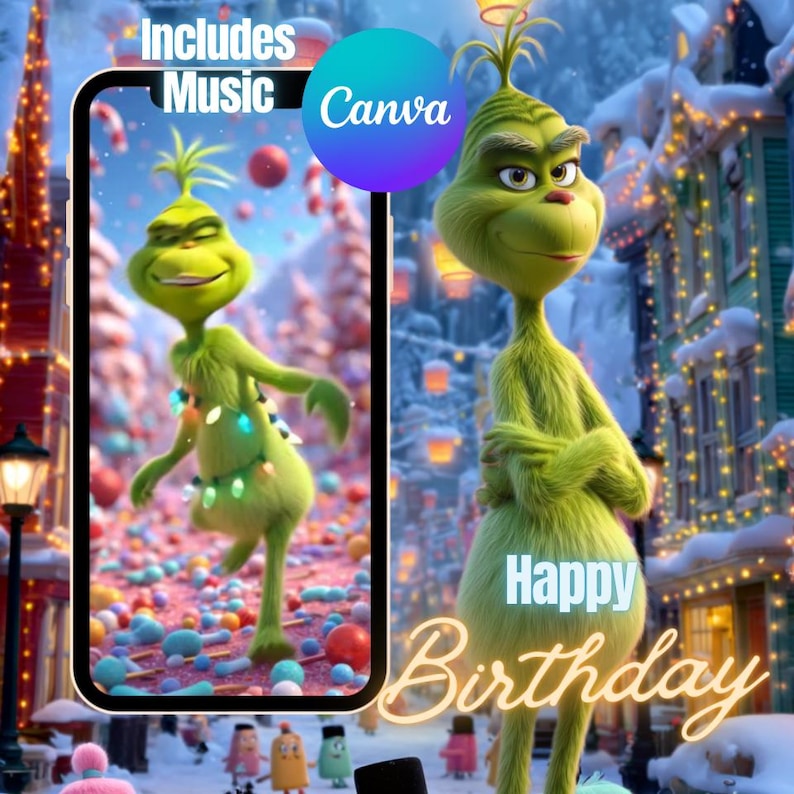 Editable Grinch Party Invitation Animated Christmas Invitation DIY ...