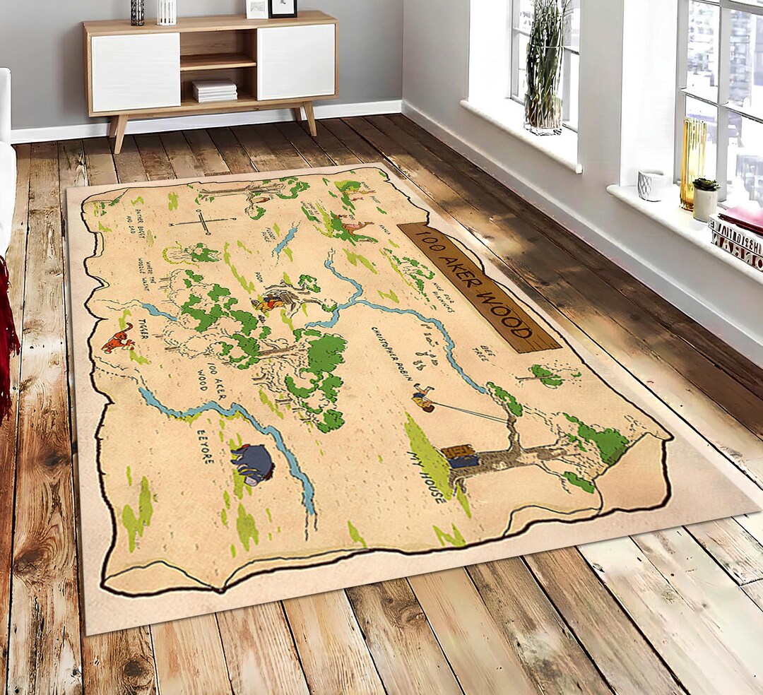 Forest Map Themed Rug, Vintage Illustrated Carpet,nursery Discovery ...