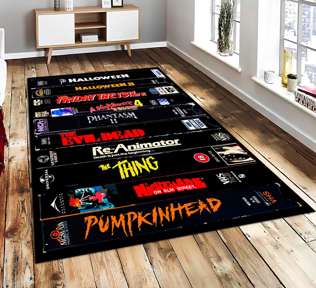 VHS Collection Rug, Horror Movie Decor,retro Cinema Rug, 80s Nostalgia ...