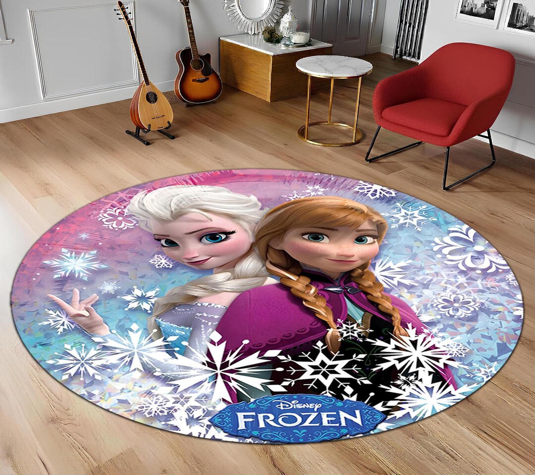 Elsa Themed Round Rug, Ice Princess Girls Room Decor, Nursery Play Mat ...