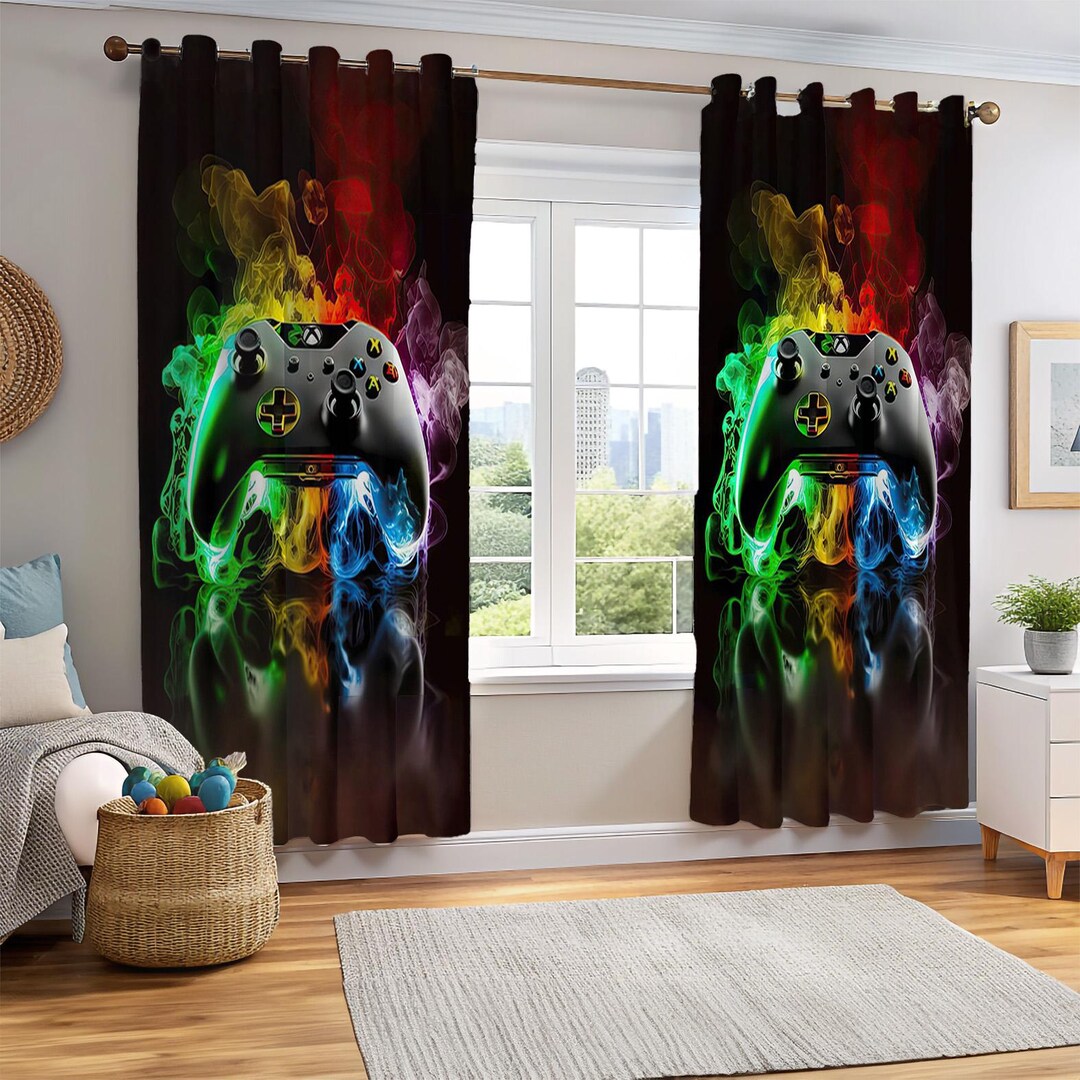 Gamer Room Curtain, Colorful Smoke Video Game Controller Drapes - Etsy