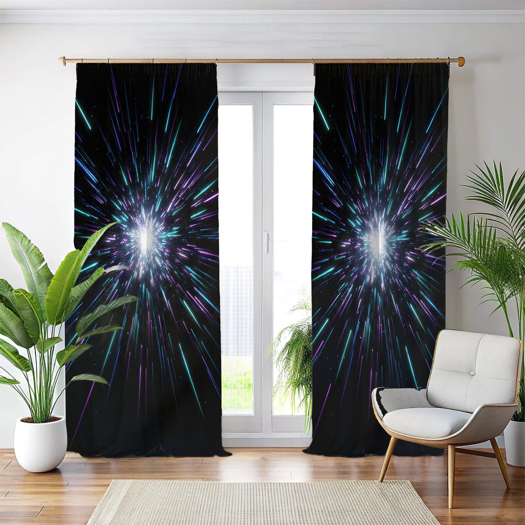 Neon Starburst Curtain, Colorful Galaxy Drape, Teen Room Window Curtain ...