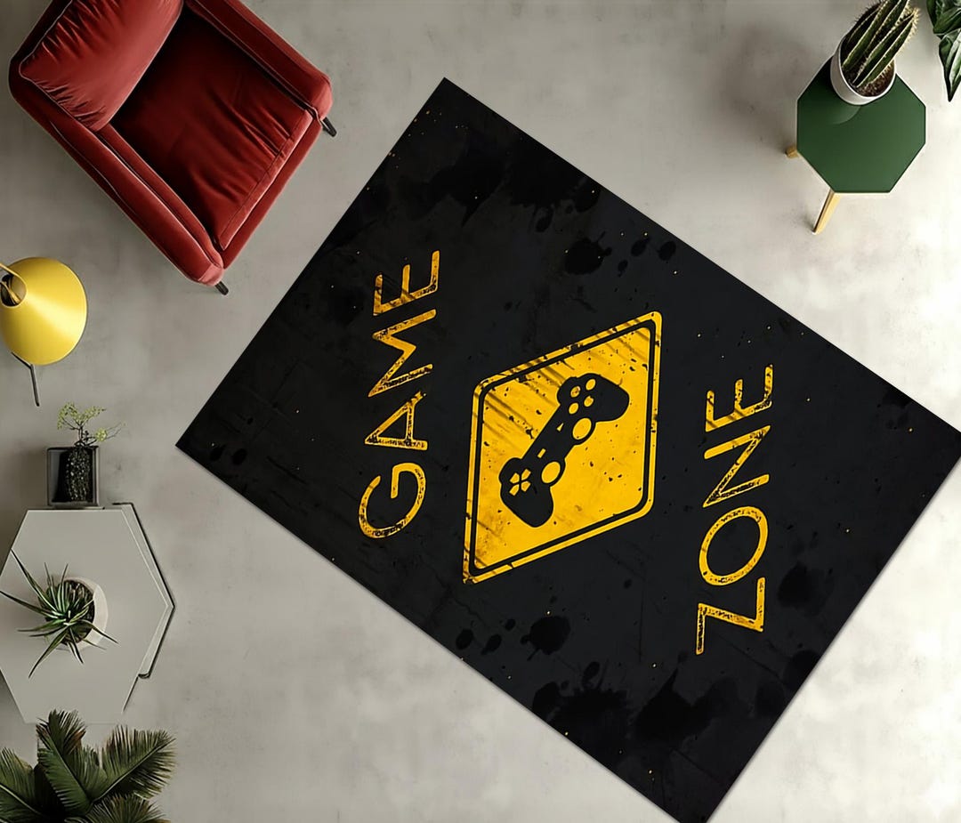 Gamer Area Rug, Gaming Accent Carpet, Zone Floor Mat, Warning Area Rug ...