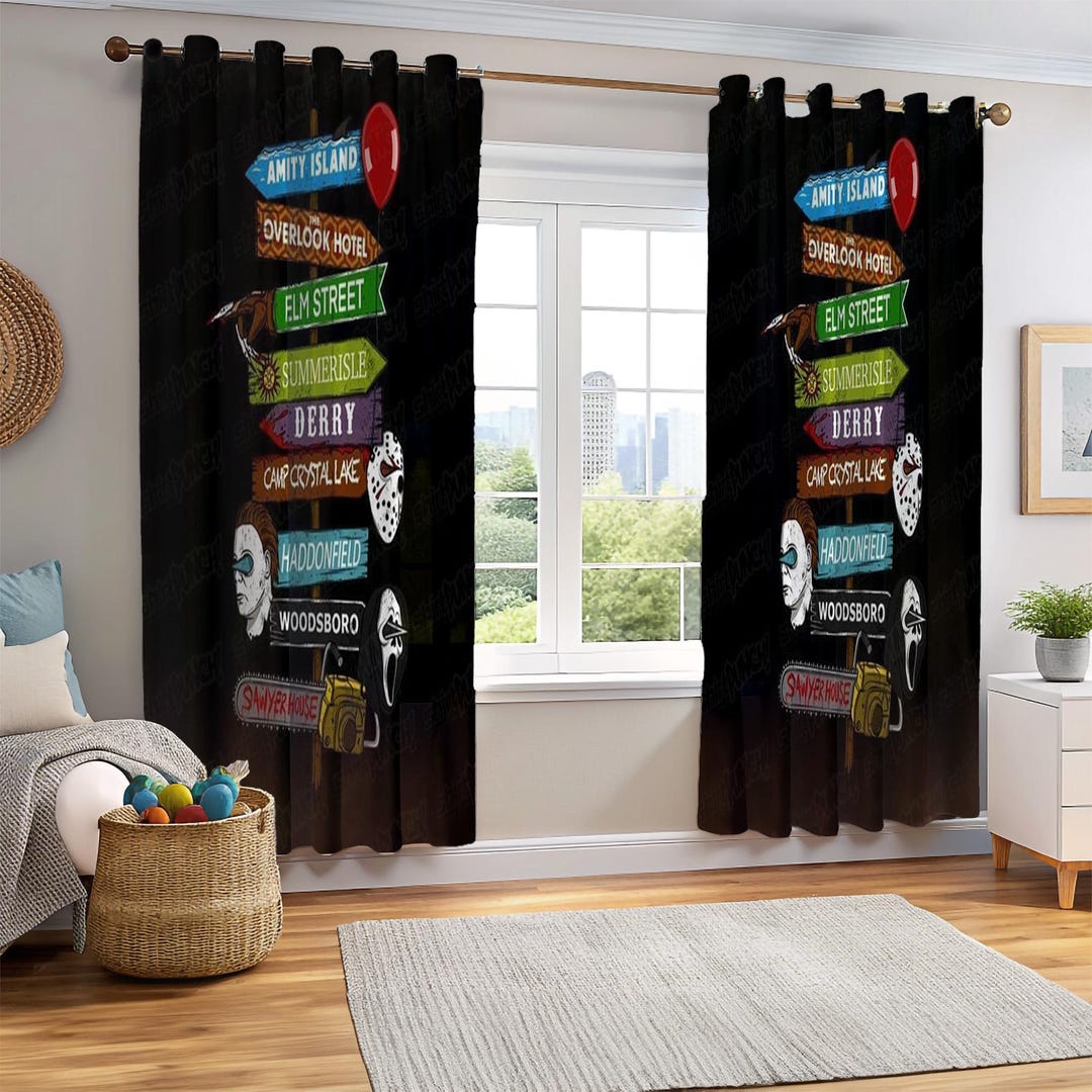 Horror Movie Street Sign Curtains, Halloween Decor, Teen Room Drapes - Etsy