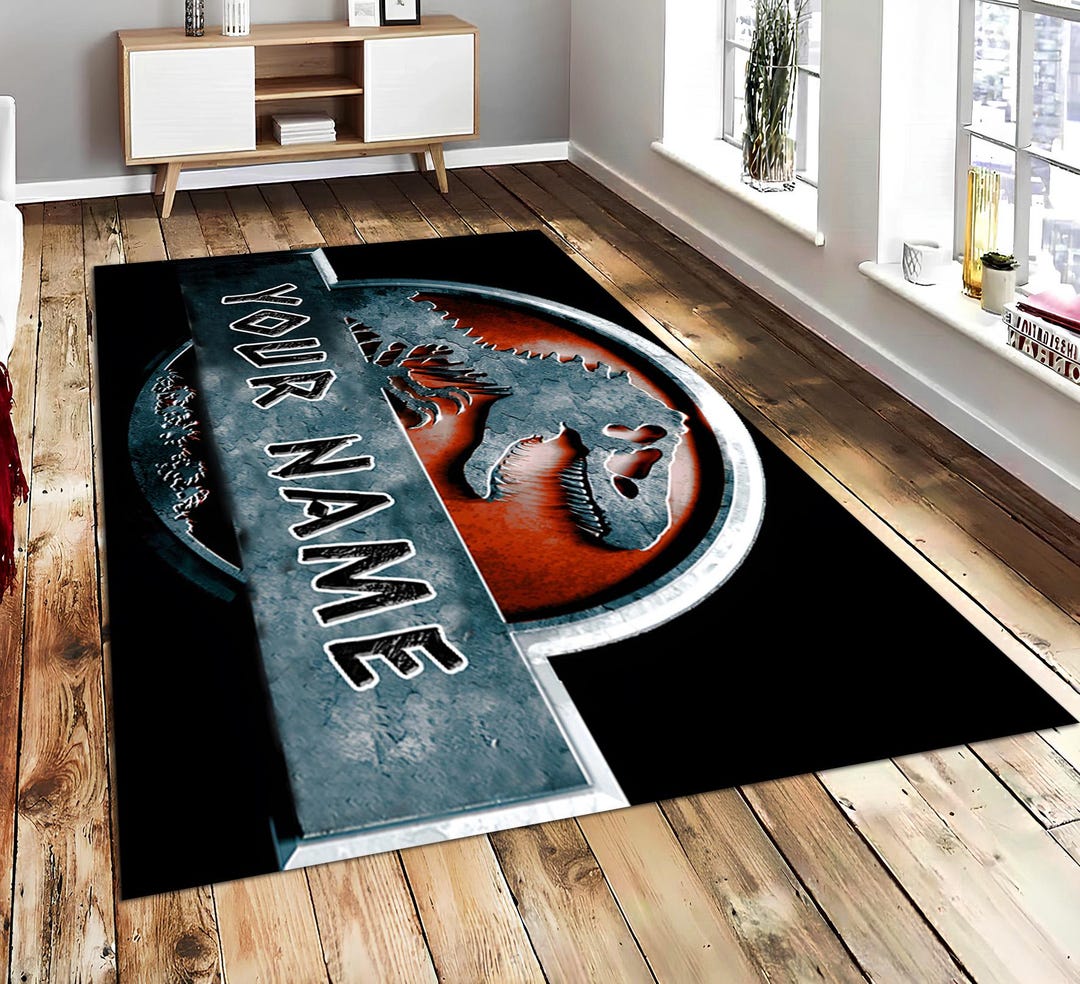 Dino Themed Area Rug, Fossil Style Carpet, Custom Floor Mat, Name Area ...