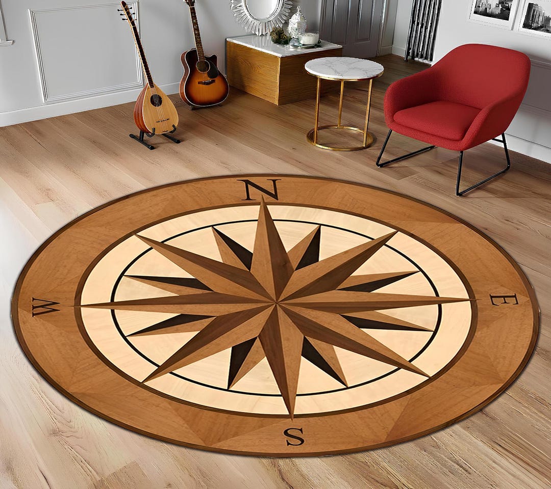 Nautical Compass Rose Rug, Round Maritime Floor Mat - Etsy
