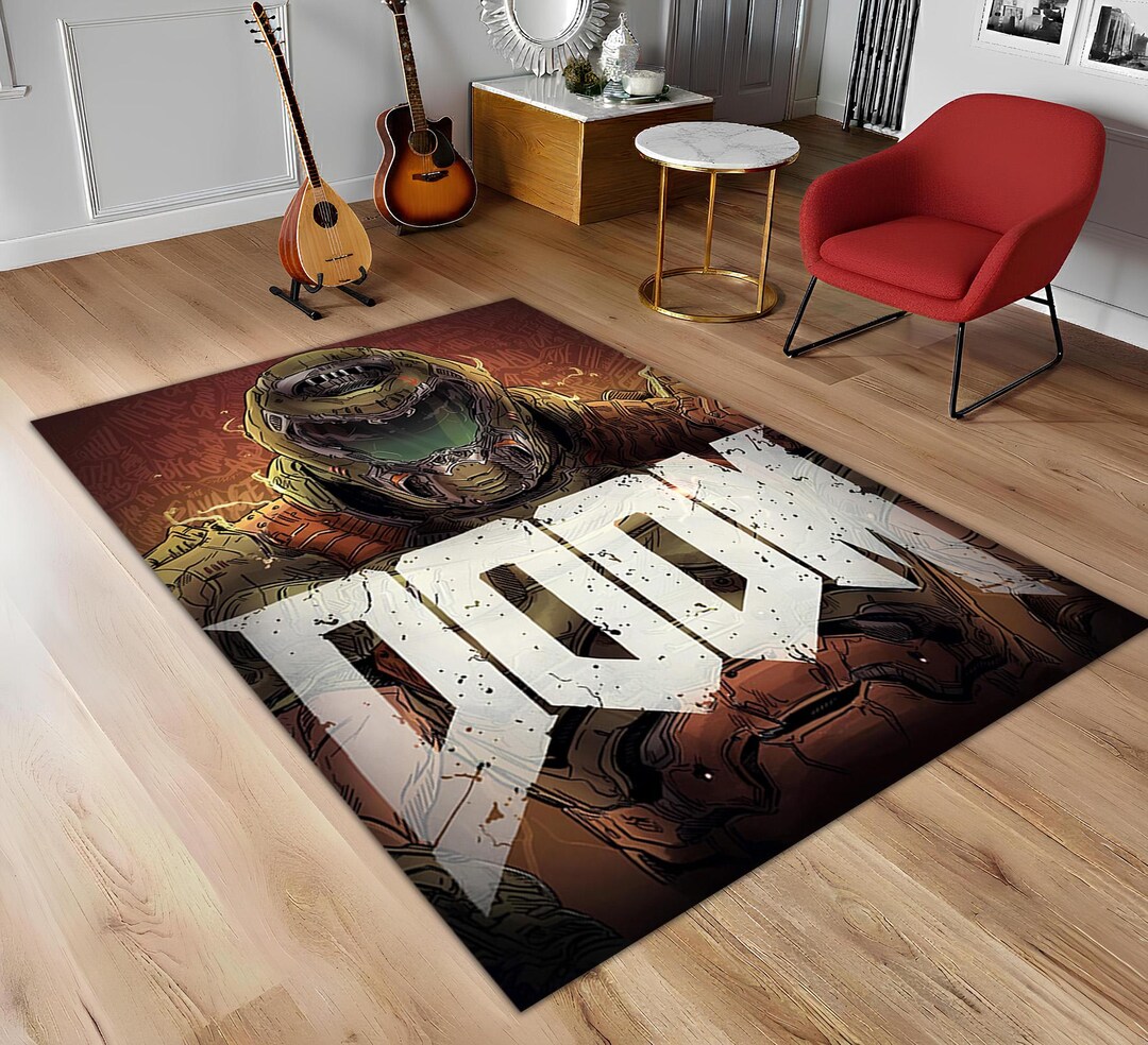 Slayer Area Rug, Sci-fi Armor Carpet, Gaming Room Floor Art, Futuristic ...