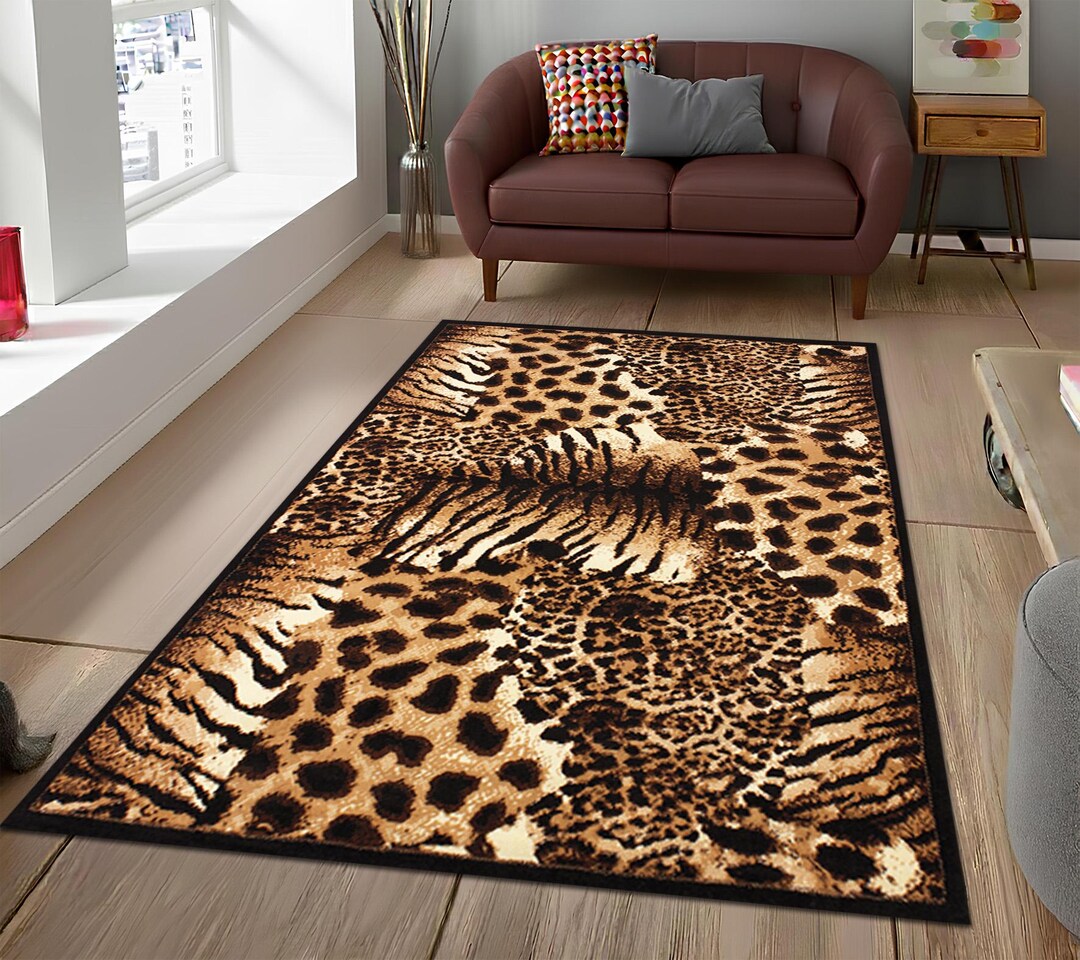 Wild Animal Rug, Leopard and Zebra Pattern Fusion Carpet, Exotic Safari ...