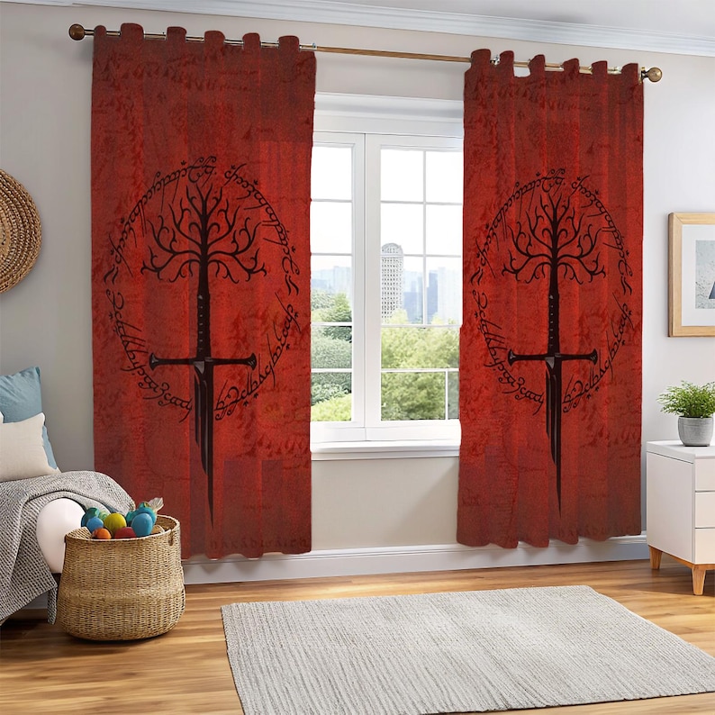 Lord of the Rings Curtain, Tree of Gondor Window Drapes, Broken Sword ...