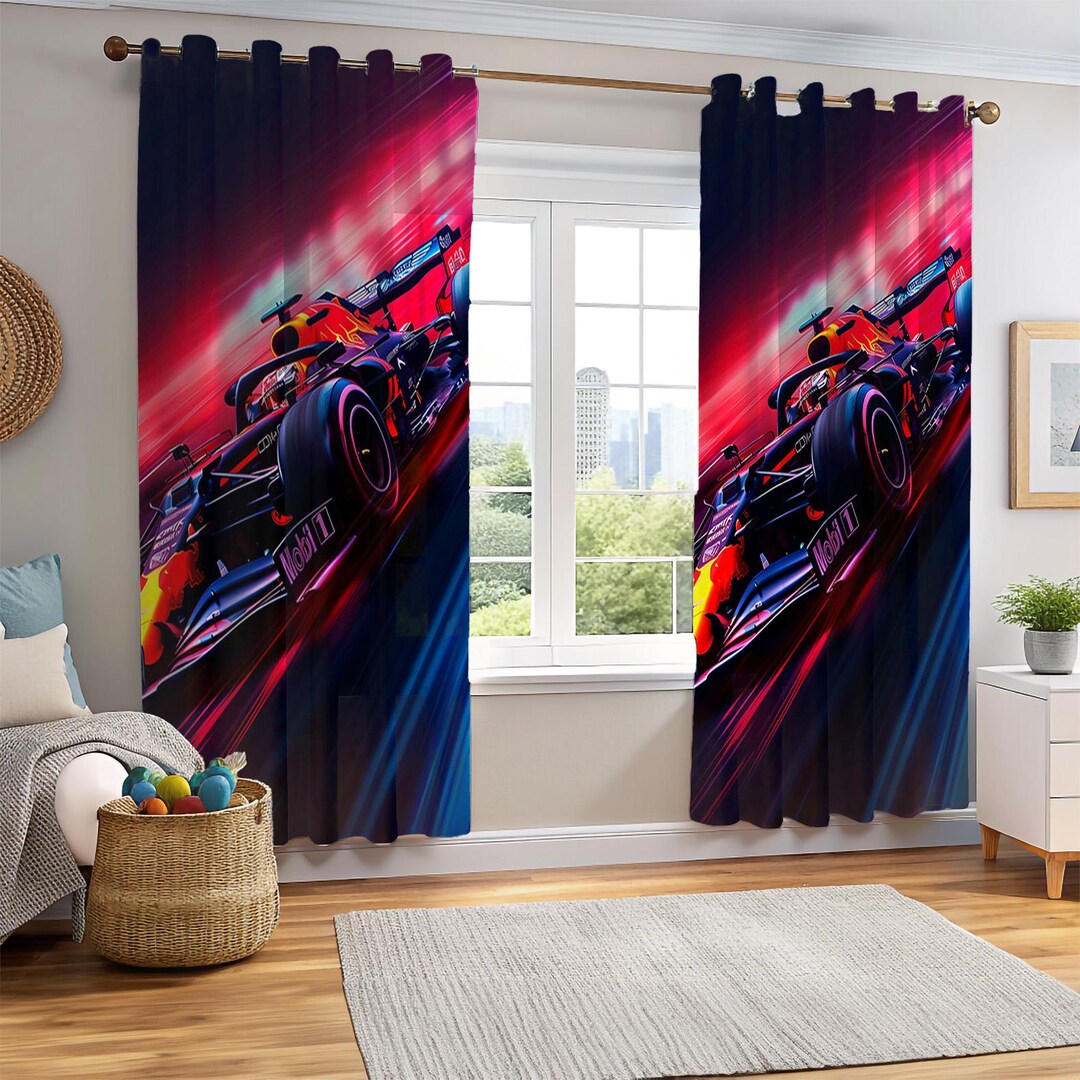 Racing Car Curtain, Formula Themed Boyroom Decor, Speed Champion Drapes ...