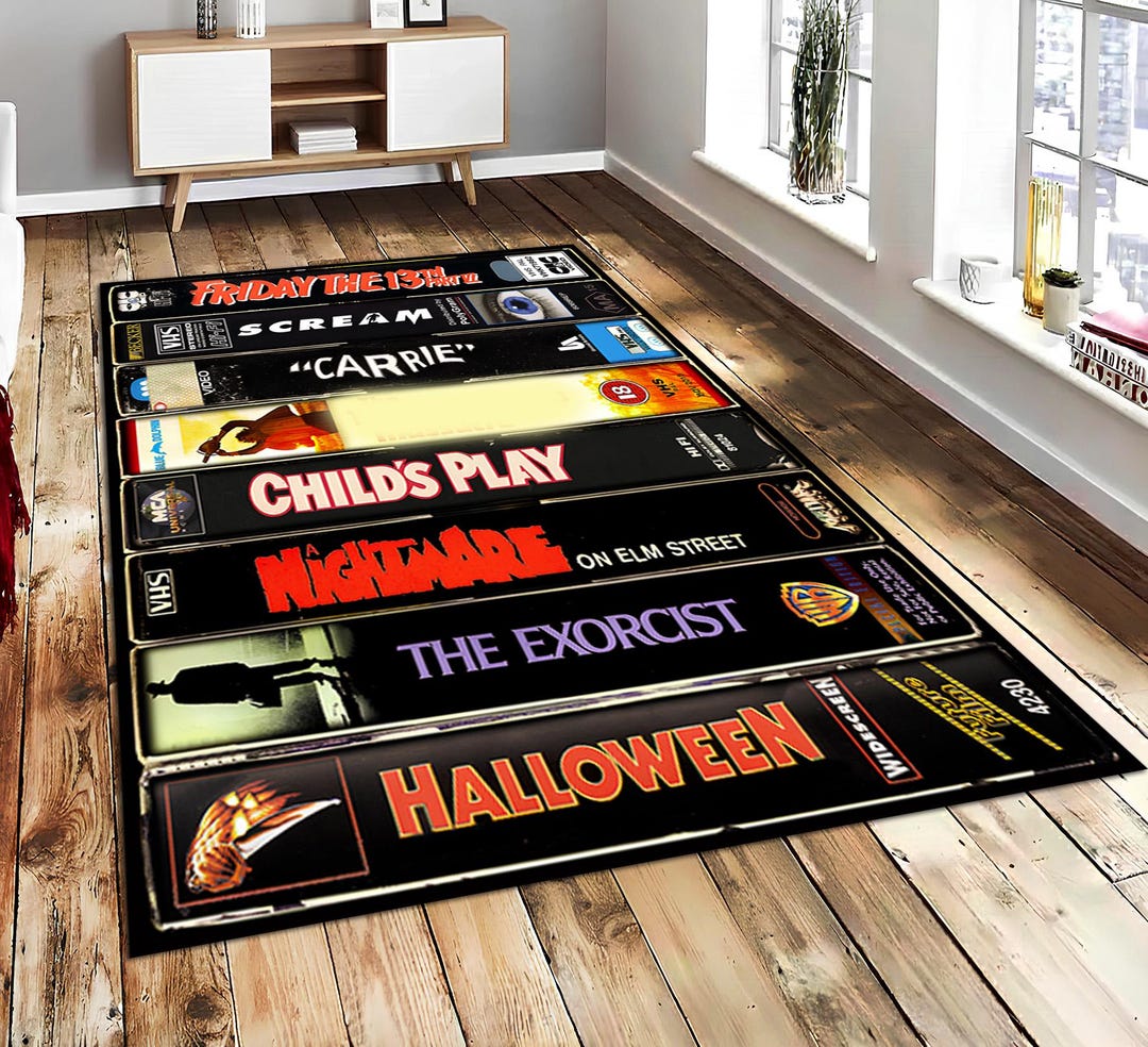 Horror Movie Carpet, VHS Collection Rug, Retro Cinema Decor, Cult ...