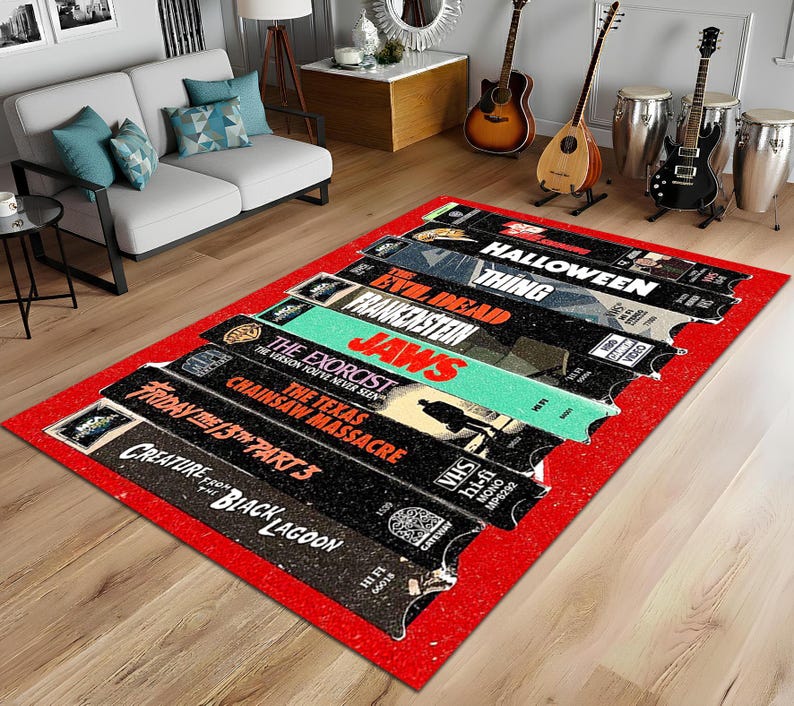 Horror Movie Carpet, VHS Collection Rug, Red Aesthetic Mat, Retro ...