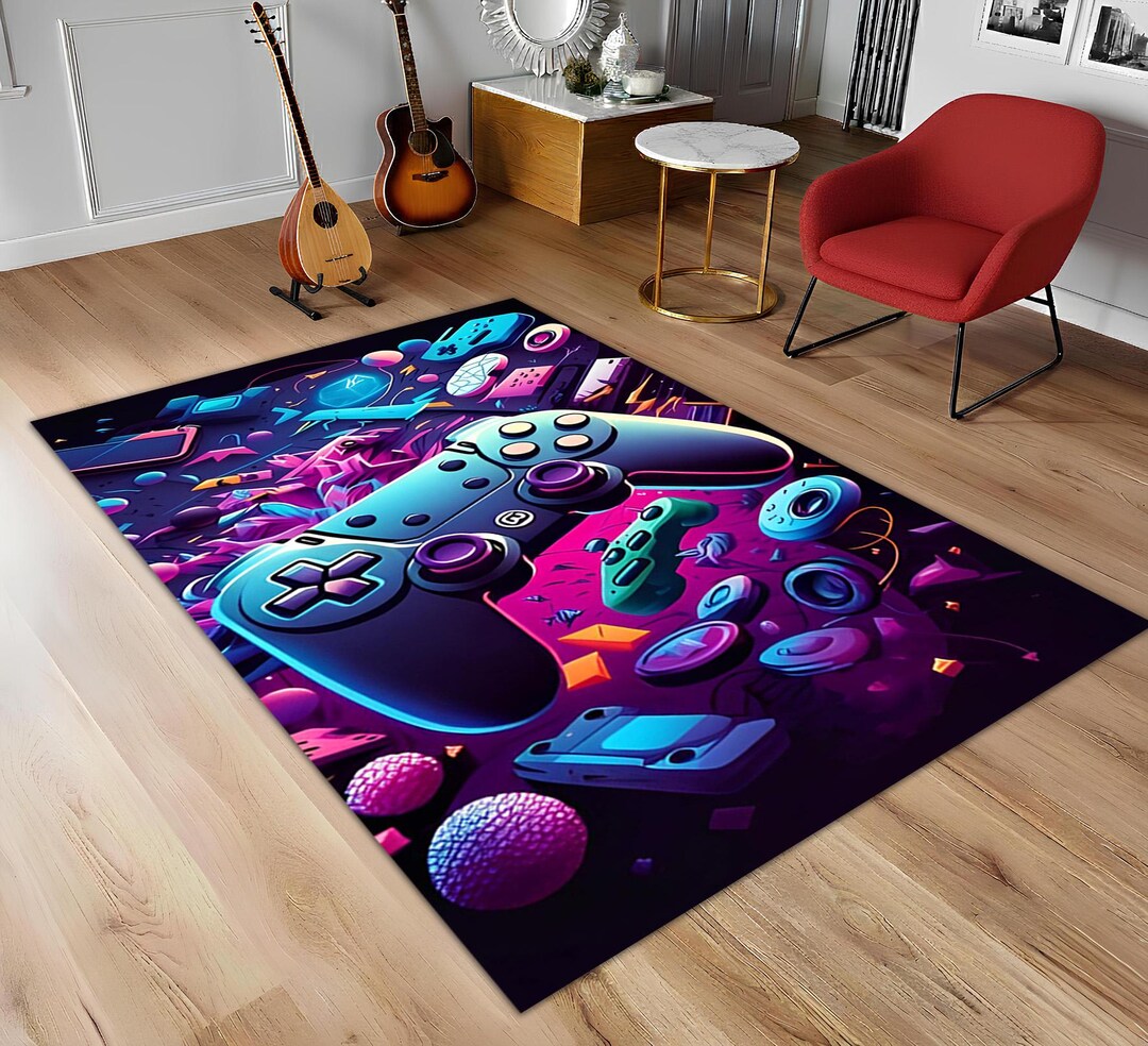 Gaming Floor Mat,futuristic Console Rug, Cyberpunk Home Decor, Neon ...