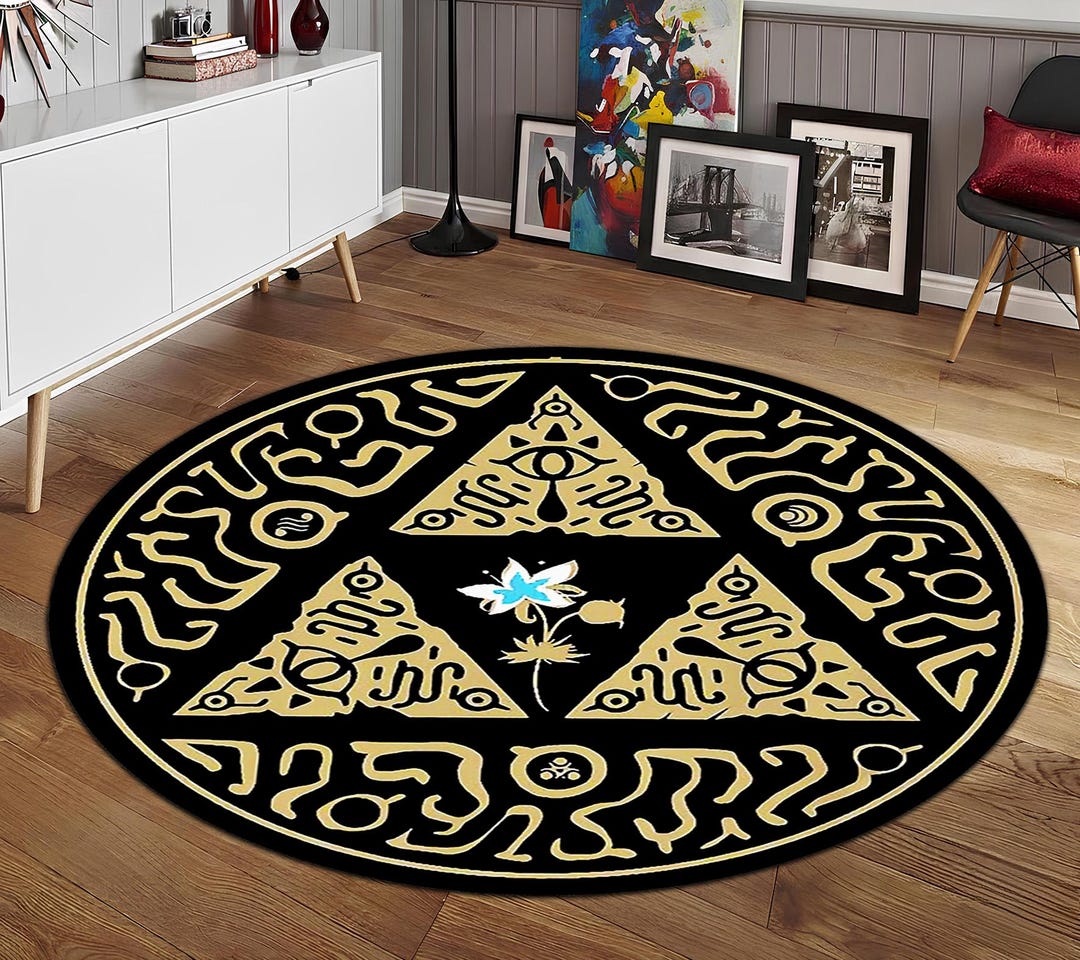 Golden Triforce Rug, Round Rug, Kids Room Floor Mat, Gamer Room Rug ...