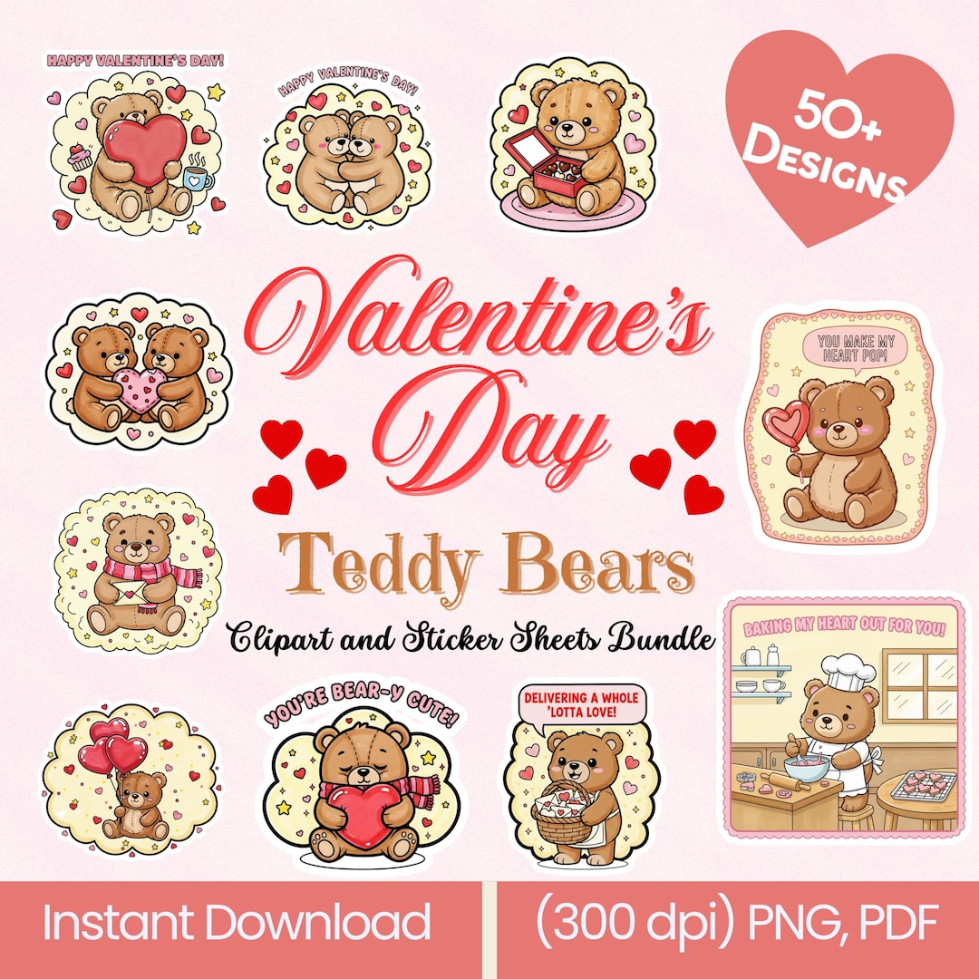 Valentines Day Teddy Bears PNG | Digital and Printable Valentine ...