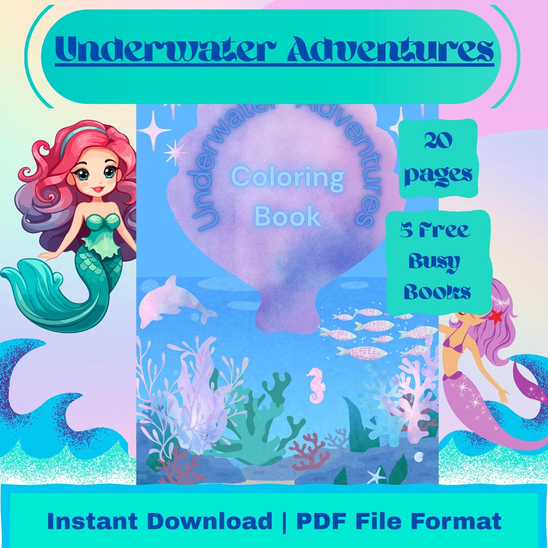 Underwater Adventures Coloring Book | Ocean Animals, Mermaids, Sea ...