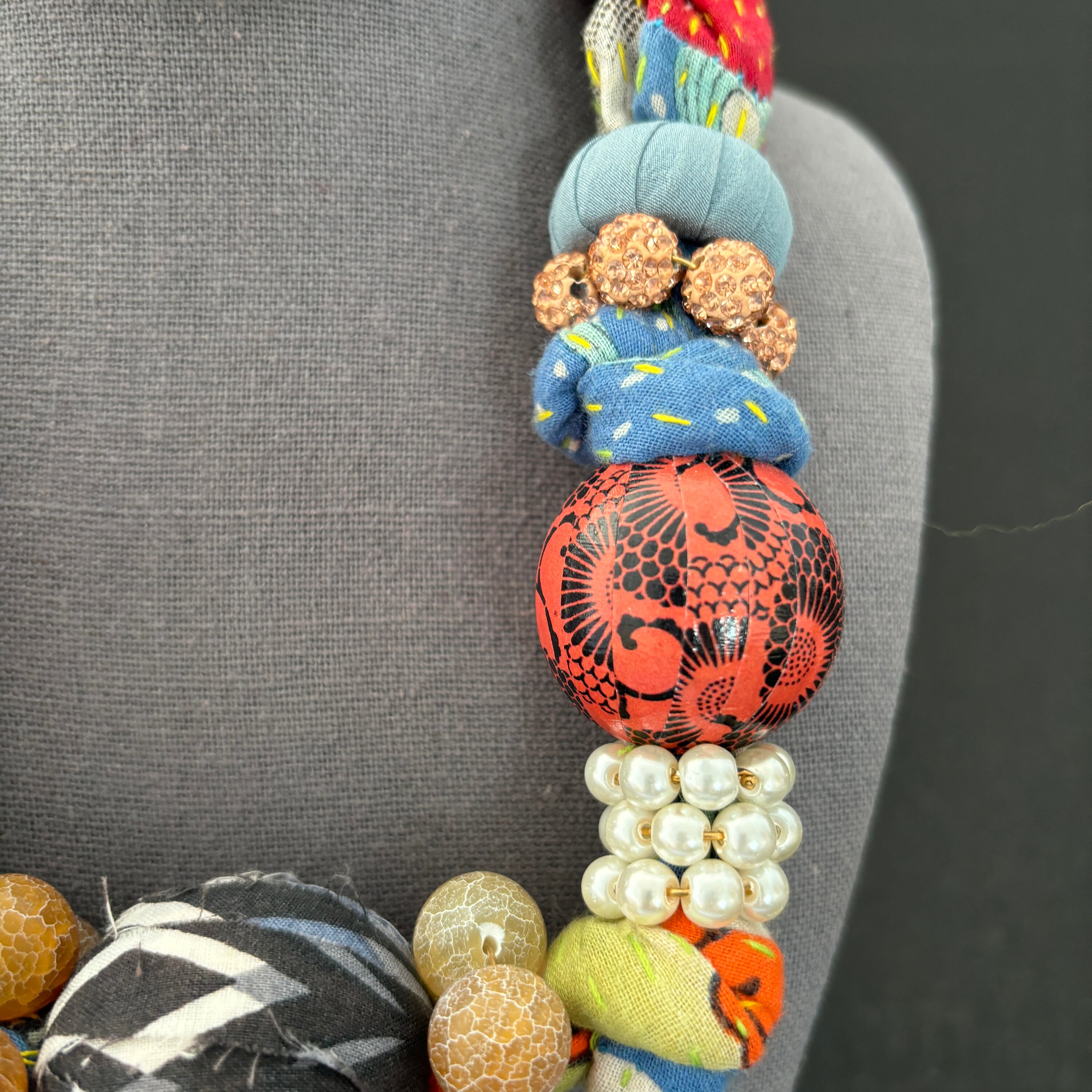 Lenora Dame 20 Necklace, With 3 Extender/clasp, Pearls and Sparkles and Fabric Beads, Pearl ...