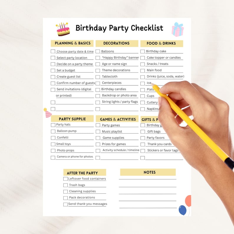 Birthday Party Checklist Printable | Party Planning Checklist PDF ...