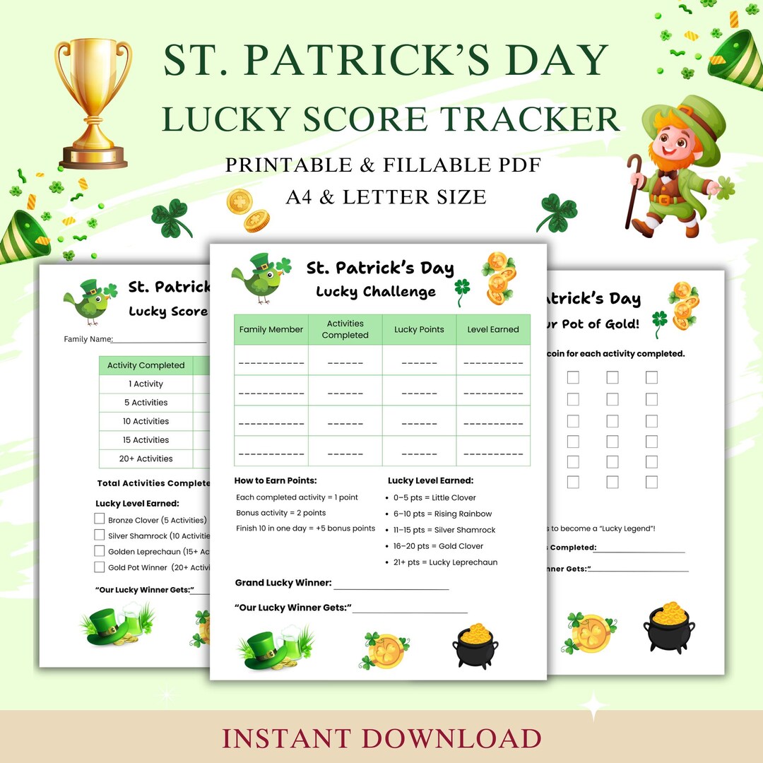 St. Patrick’s Day Lucky Score Tracker Printable | Family Challenge Game ...