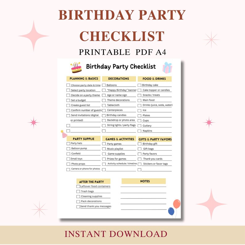Birthday Party Checklist Printable | Party Planning Checklist PDF ...