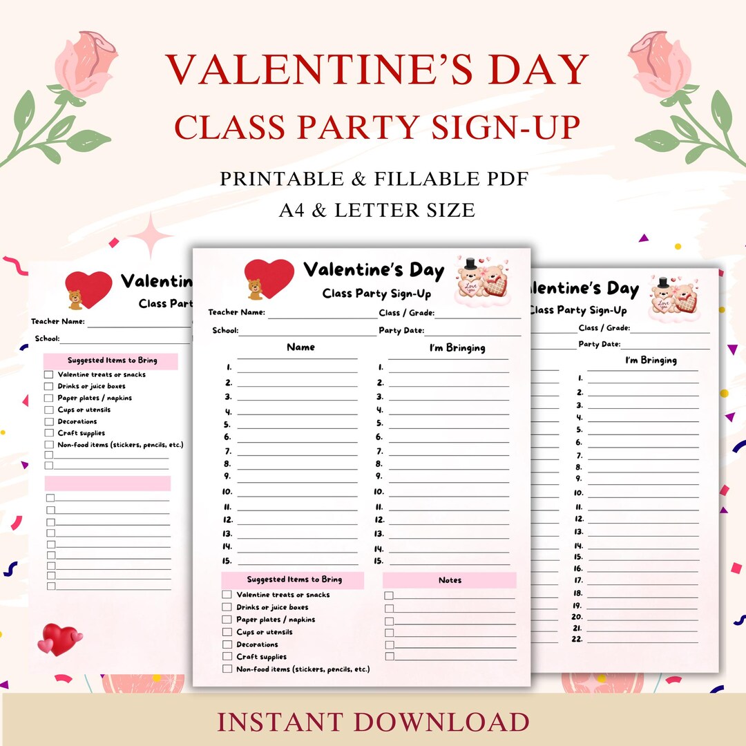 Valentine’s Day Class Party Sign up Sheet Printable | Classroom ...
