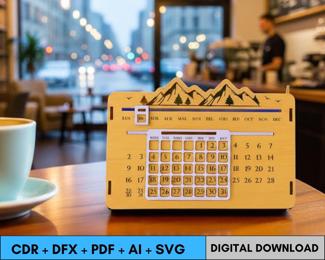 Perpetual Calendar SVG Laser Cut File, Wooden Desk Calendar Template ...