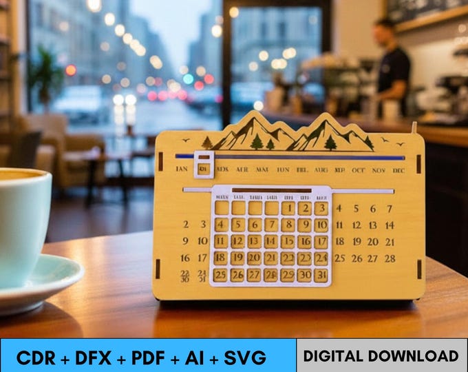 Perpetual Calendar SVG Laser Cut File, Wooden Desk Calendar Template ...