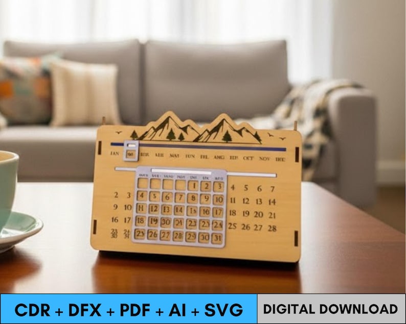 Perpetual Calendar SVG Laser Cut File, Wooden Desk Calendar Template ...