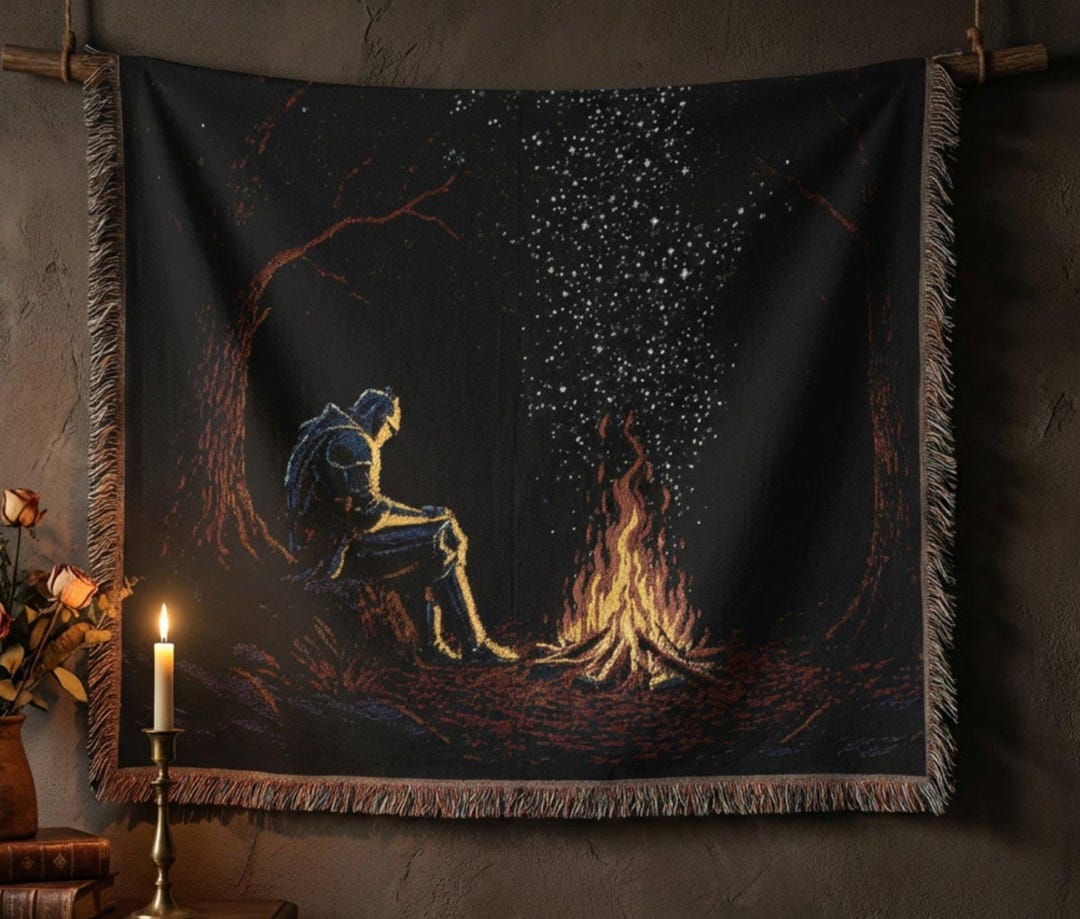 Dark Fantasy Bonfire Woven Blanket, Soulslike RPG Campfire Art ...