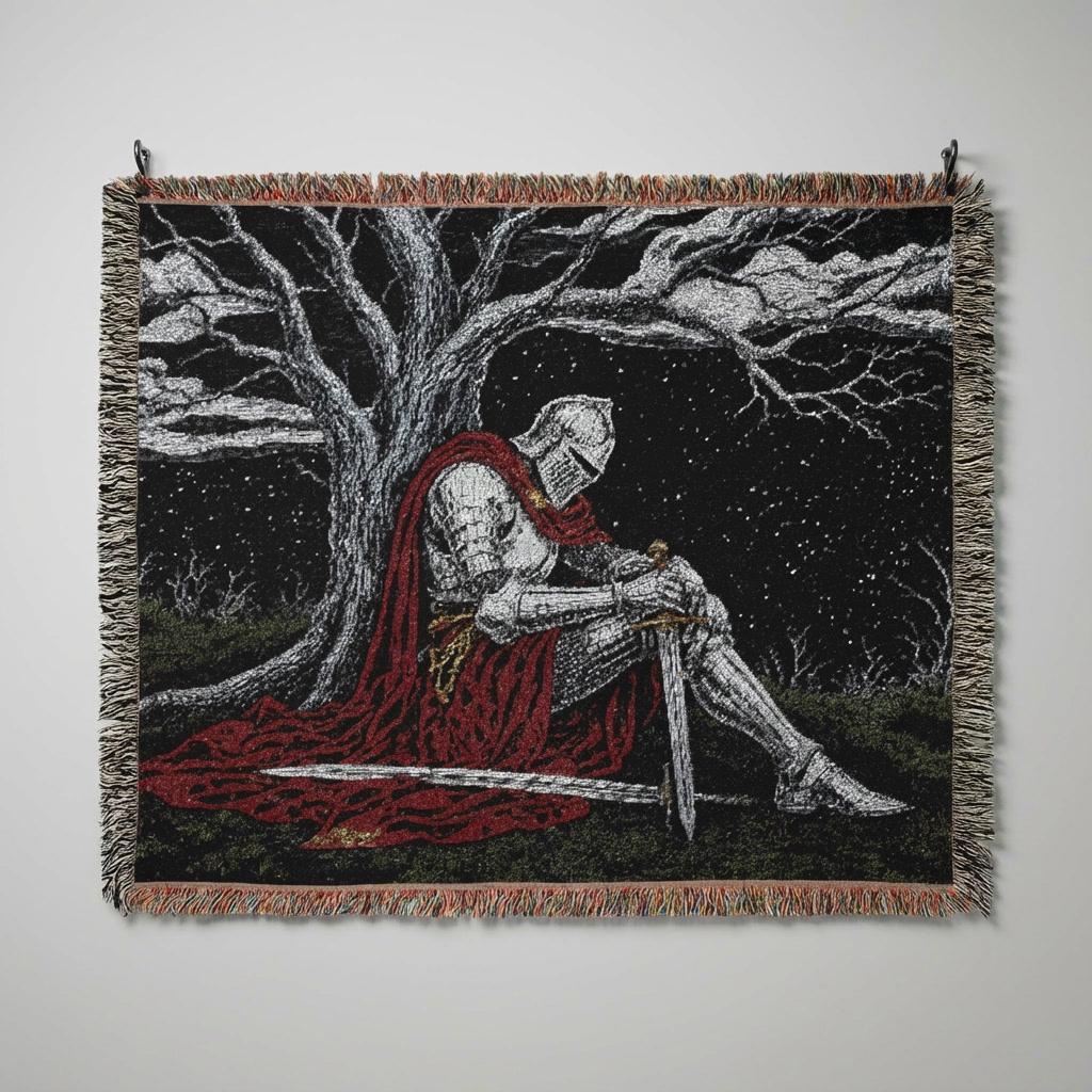 Resting Knight Woven Blanket, Dark Knight Woven Blanket, Medieval ...