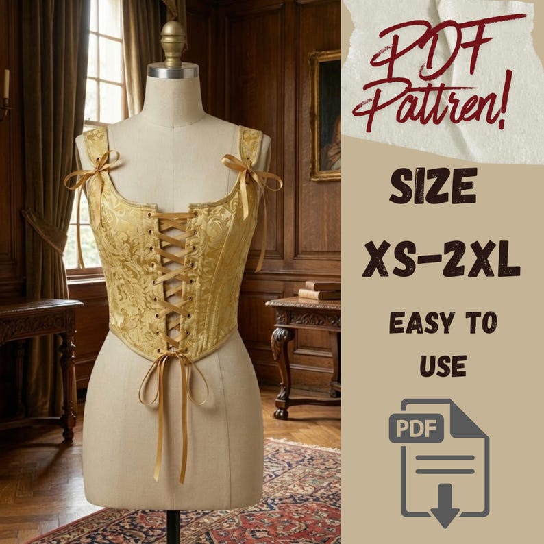 The Cerise Corset Sewing Pattern PDF, Front Lace Corset Pattern PDF ...