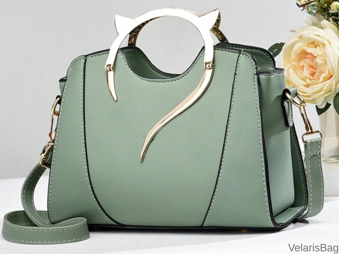 Sage Green Top Handle Shoulder Bag With Gold Hardware - Etsy