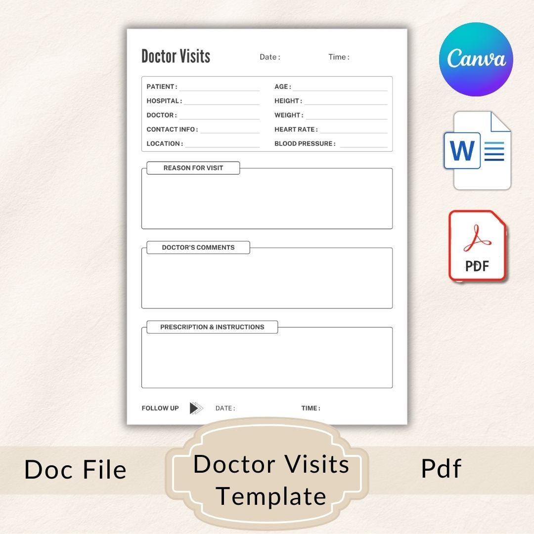 Doctor Visit Tracker Printable, Medical Appointment Log, Health Planner ...